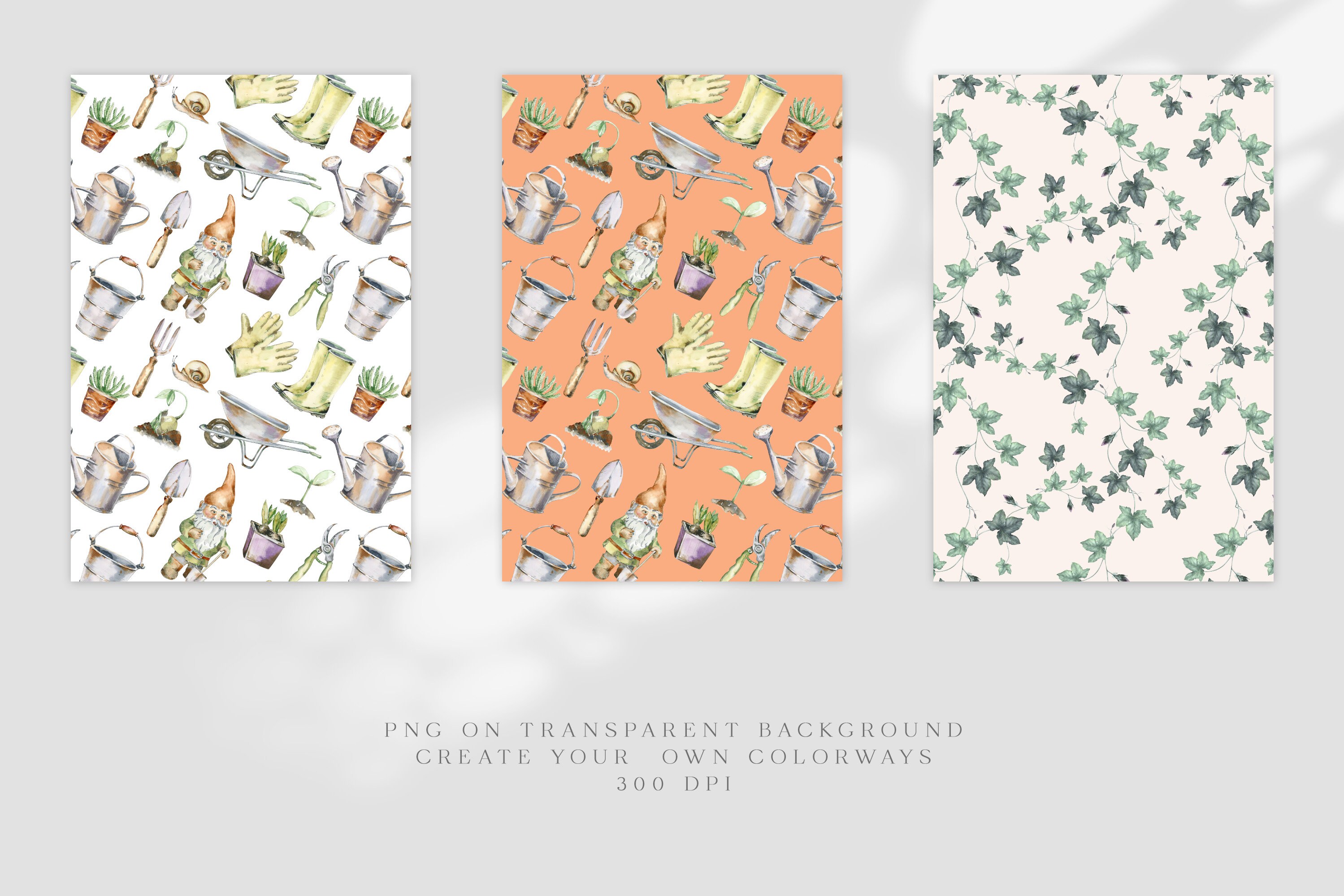 Watercolor garden digital paper Gardening seamless pattern | Etsy