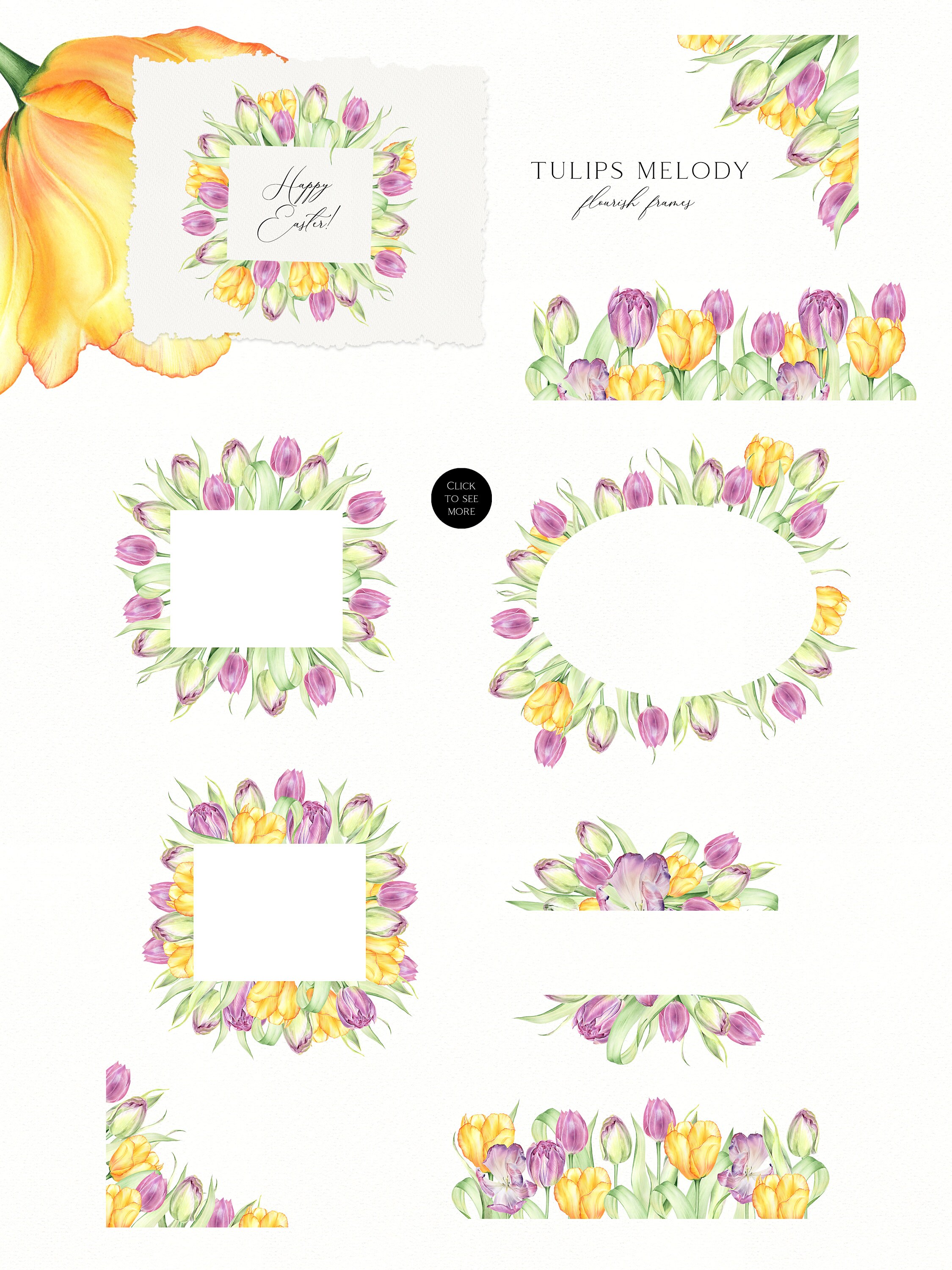 Watercolor tulips clipart Easter clipart watercolor flowers | Etsy