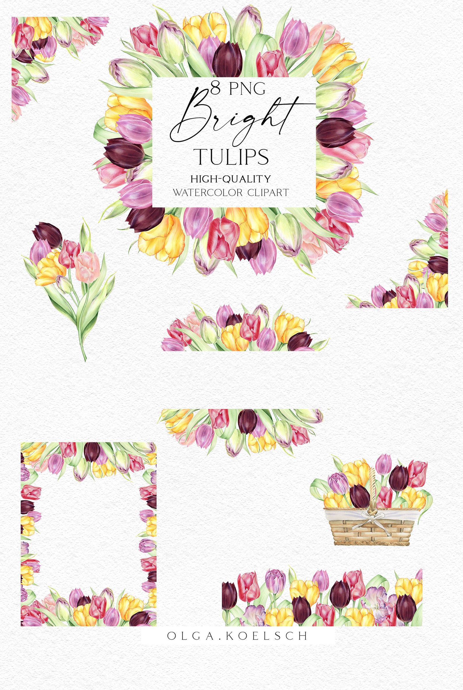 Watercolor Tulips Clipart, Easter Frames Clipart, Watercolor Spring ...