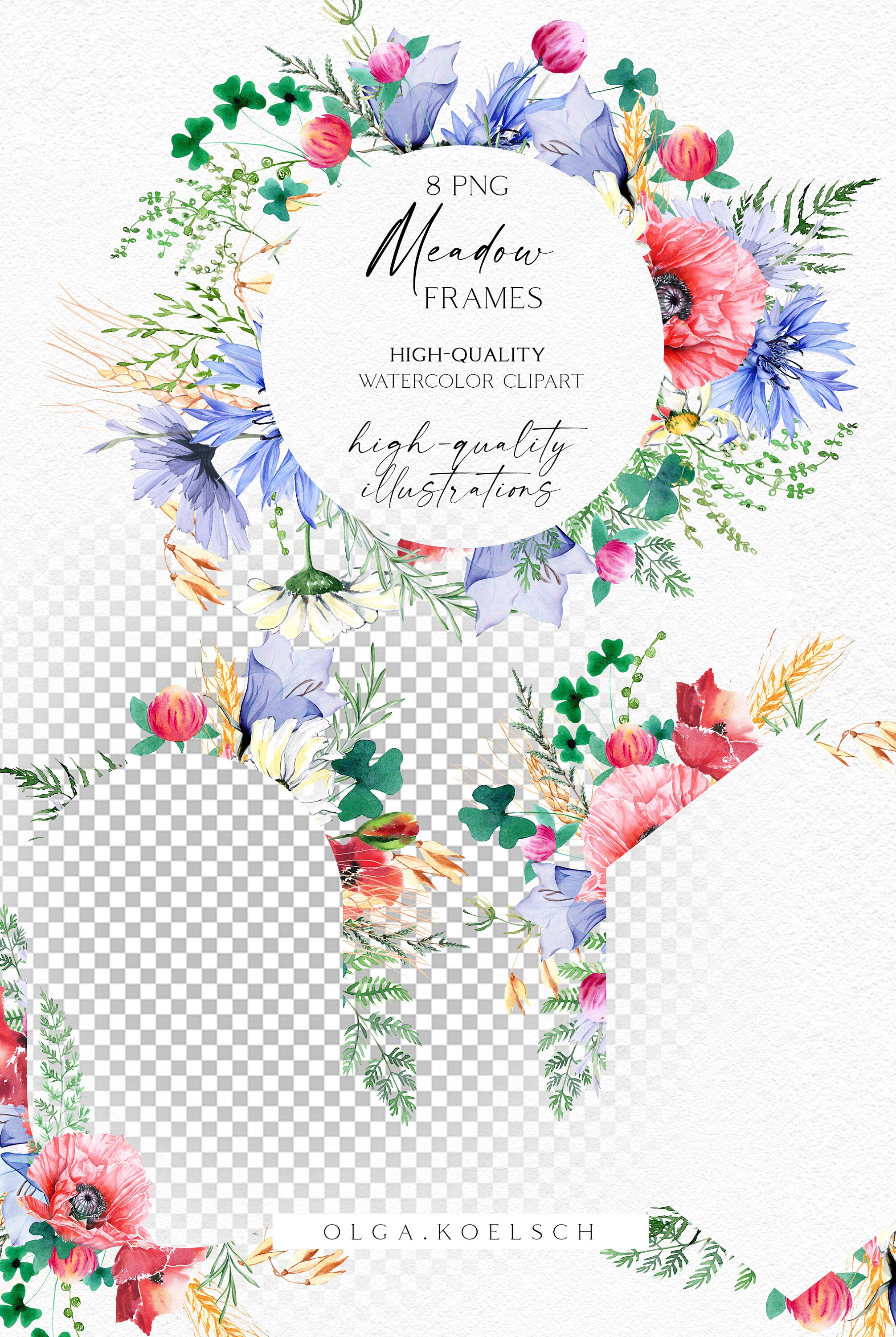 Watercolor Wild Flower Frames Clipart Meadow Flowers Png - Etsy
