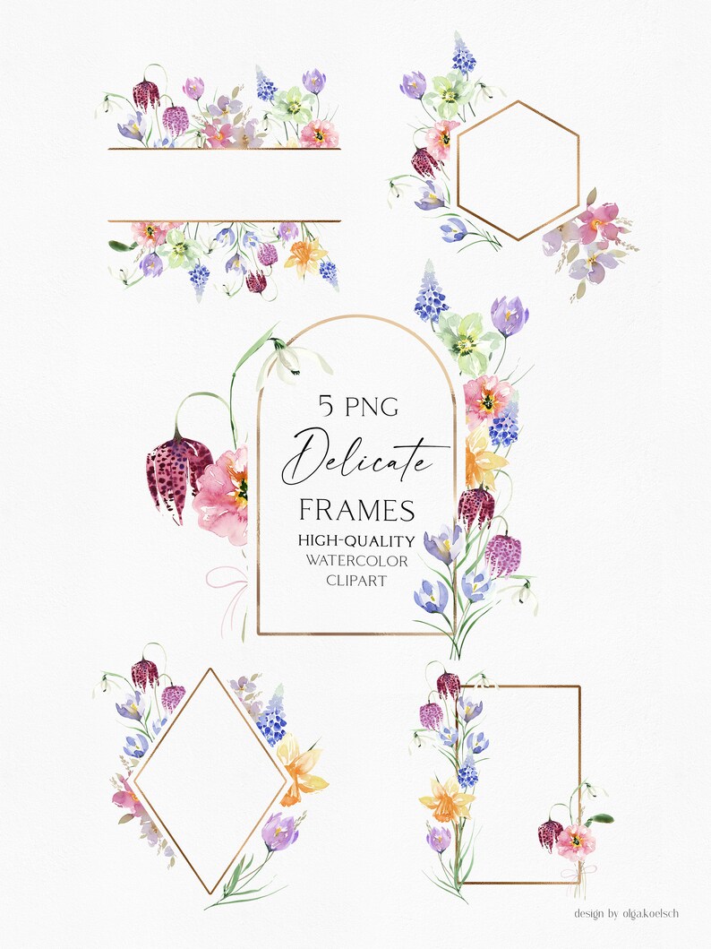 Watercolor Wildflower Clipart Spring Floral Clip Art Dusty - Etsy