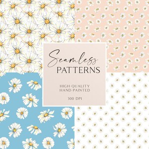 Watercolor Daisy Digital Paper, Boho Daisies Seamless Pattern for ...