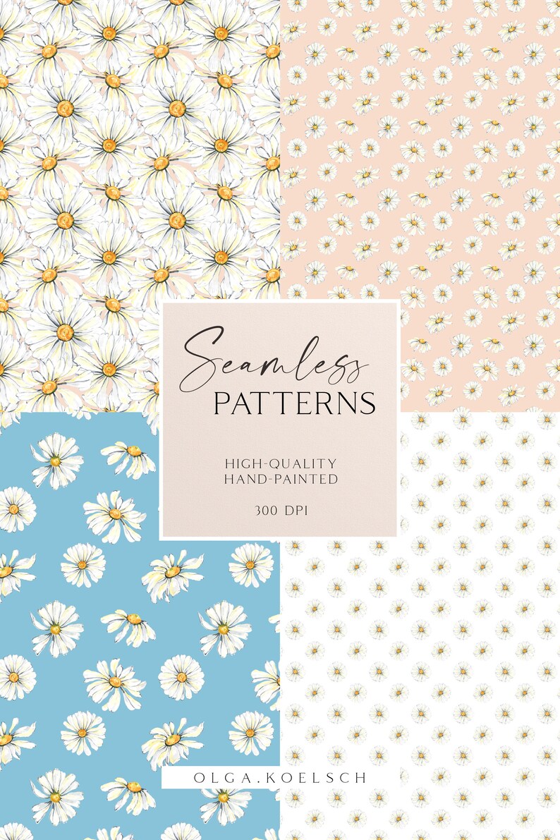 Watercolor Daisy Digital Paper Boho Daisies Seamless Pattern | Etsy