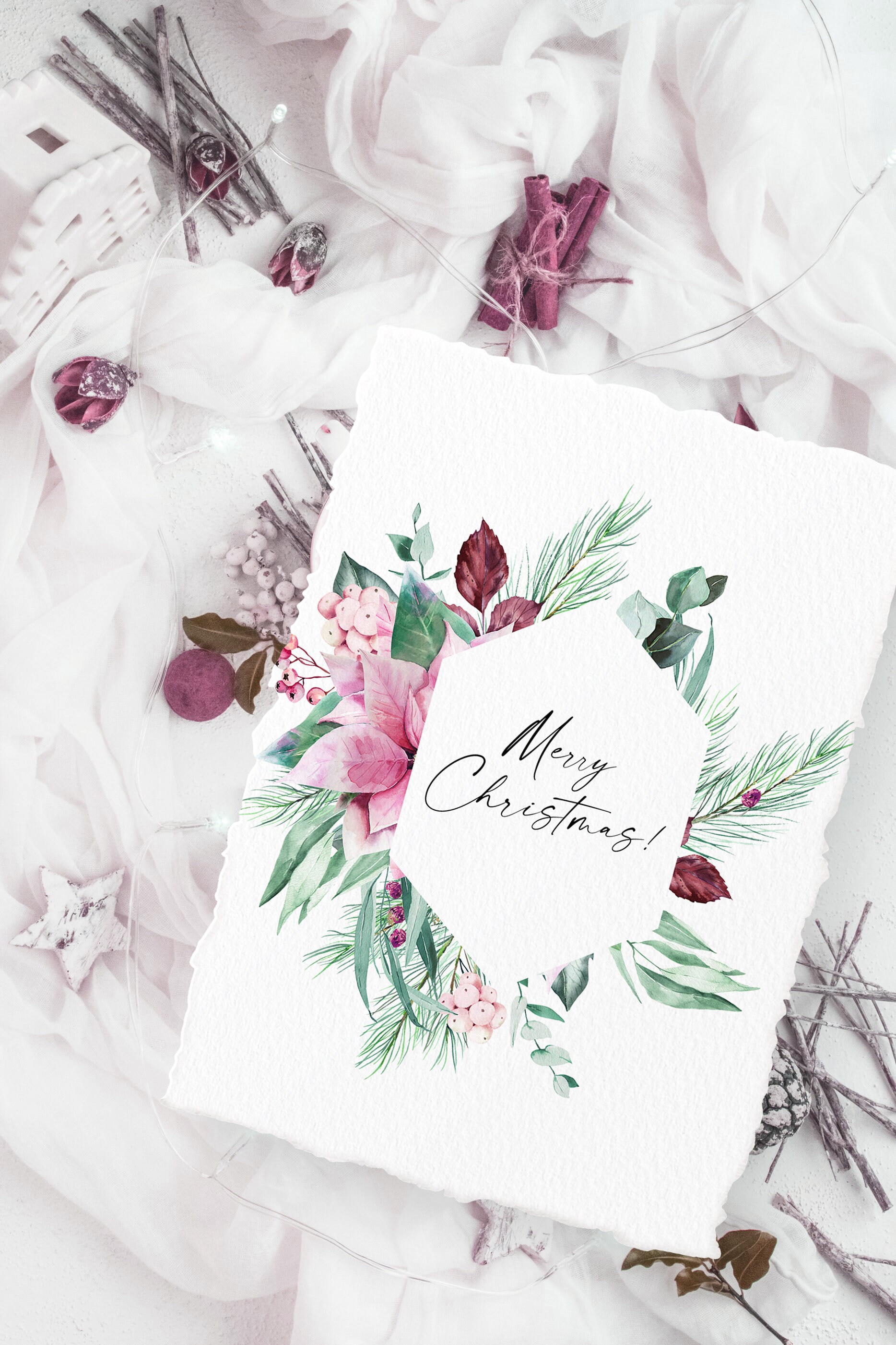 Watercolor Pink Christmas Frames Clipart Pink Poinsettia | Etsy