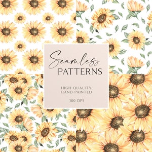 Boho Sunflower Digital Paper, Sunflower Seamless Pattern for Fabric ...