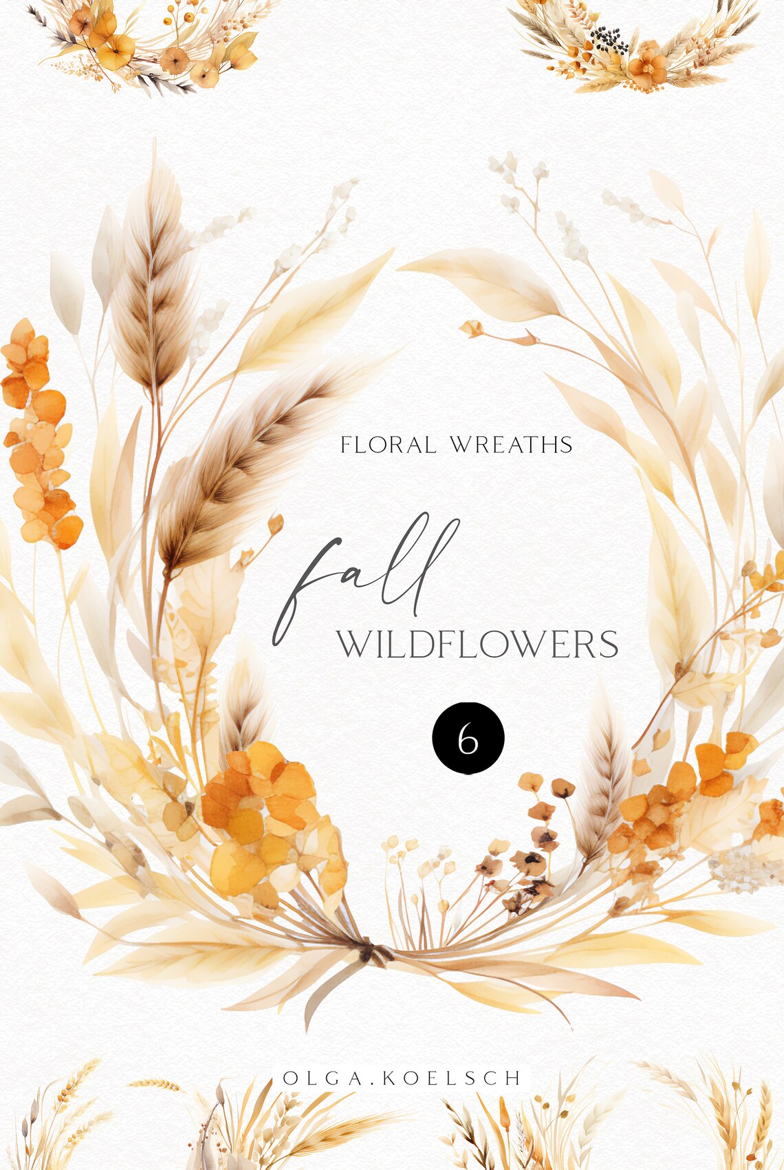 Watercolor Fall Wildflower Clipart, Boho Floral Borders Png for Autumn ...