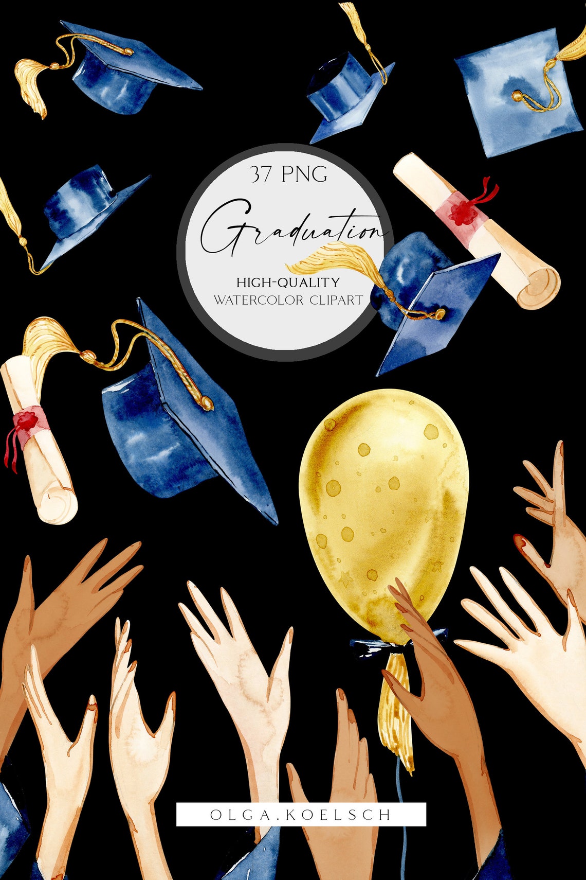 Graduation Clipart Watercolor Graduation clip art. Grad cap | Etsy