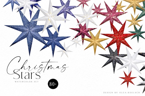 Christmas Stars Clipart Red and Gold Christmas Clipart | Etsy