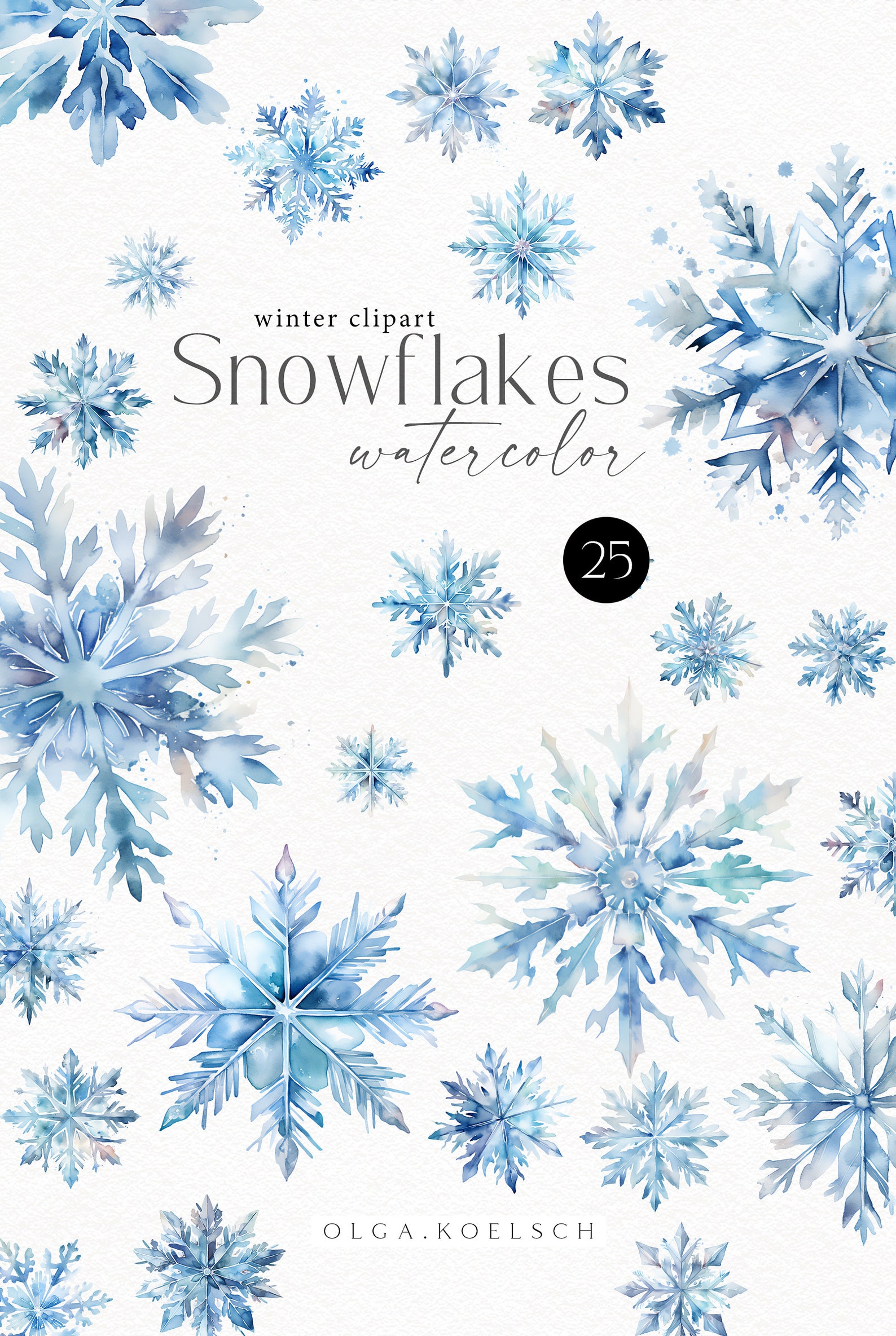 Watercolor Snowflakes Clipart, Winter Png Essentials for Greeting Cards ...