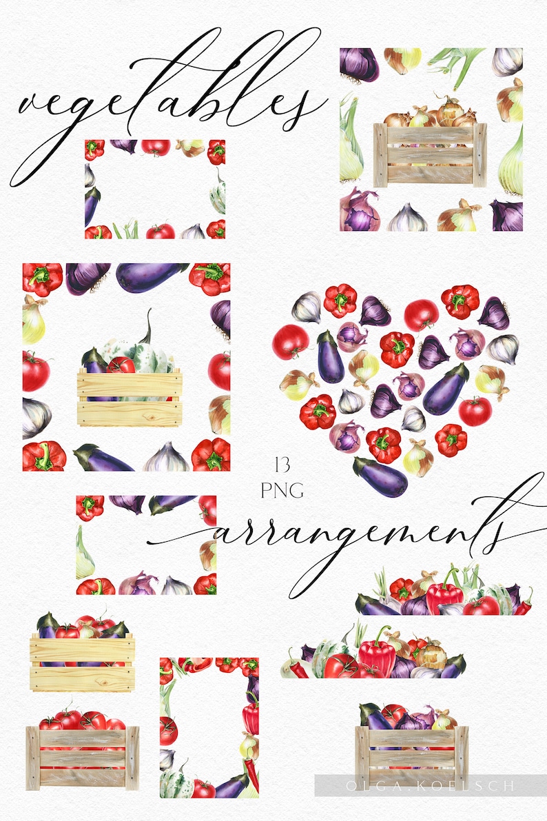 Watercolor Vegetables Clipart Cute Food Clipart Garden - Etsy