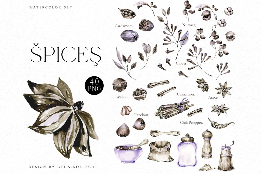 Spices Watercolor Clipart, Kitchen Labels With Spices Png, Cooking ...