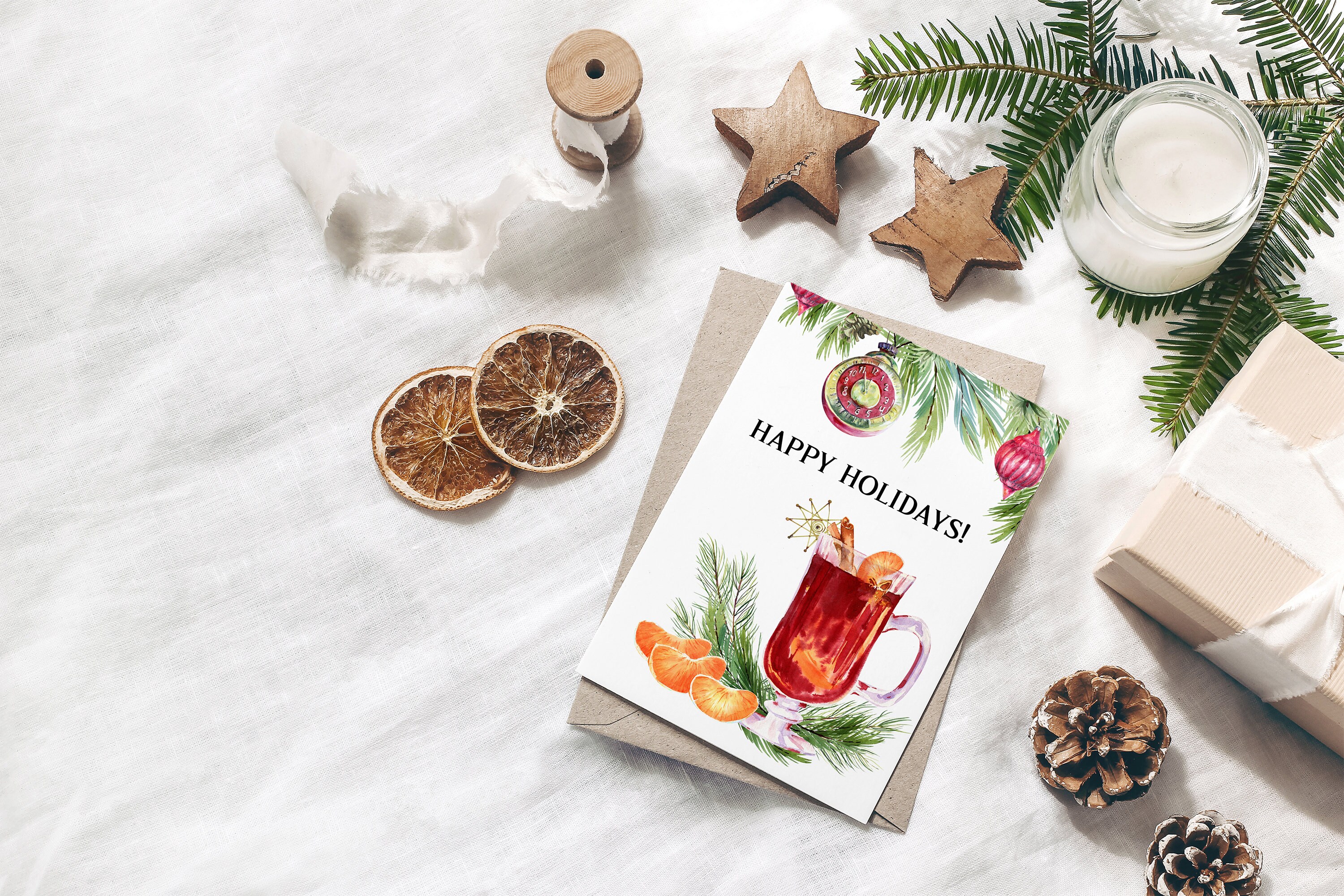 Watercolor Christmas Clipart, Red Wine in Glass With Spices, Mulled ...