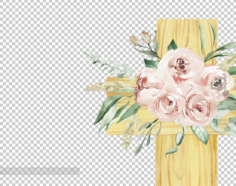 Watercolor Floral Cross Clipart Religious Easter Clipart - Etsy