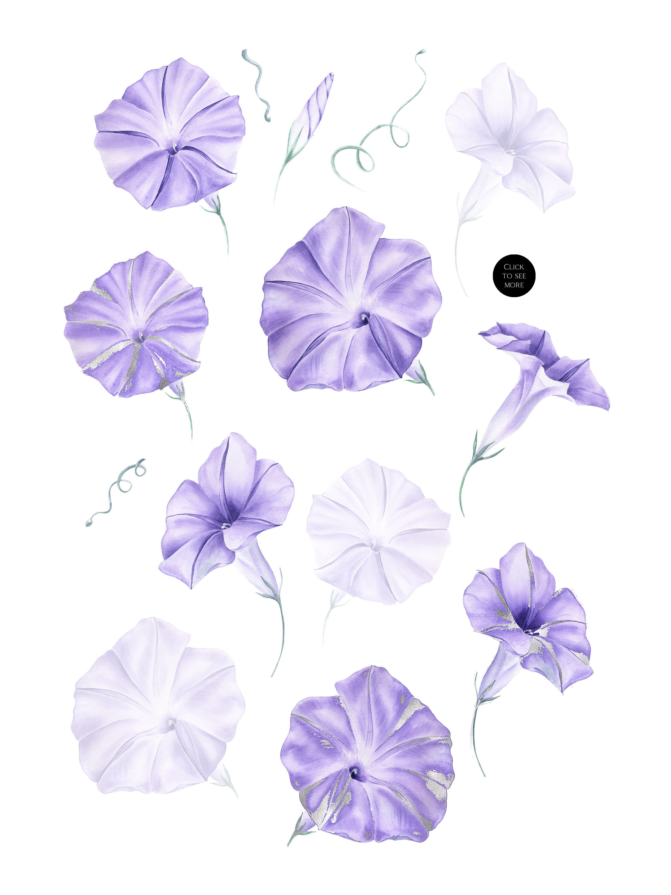 Watercolor Purple Flowers Modern Clipart. Hand Drawn Floral - Etsy