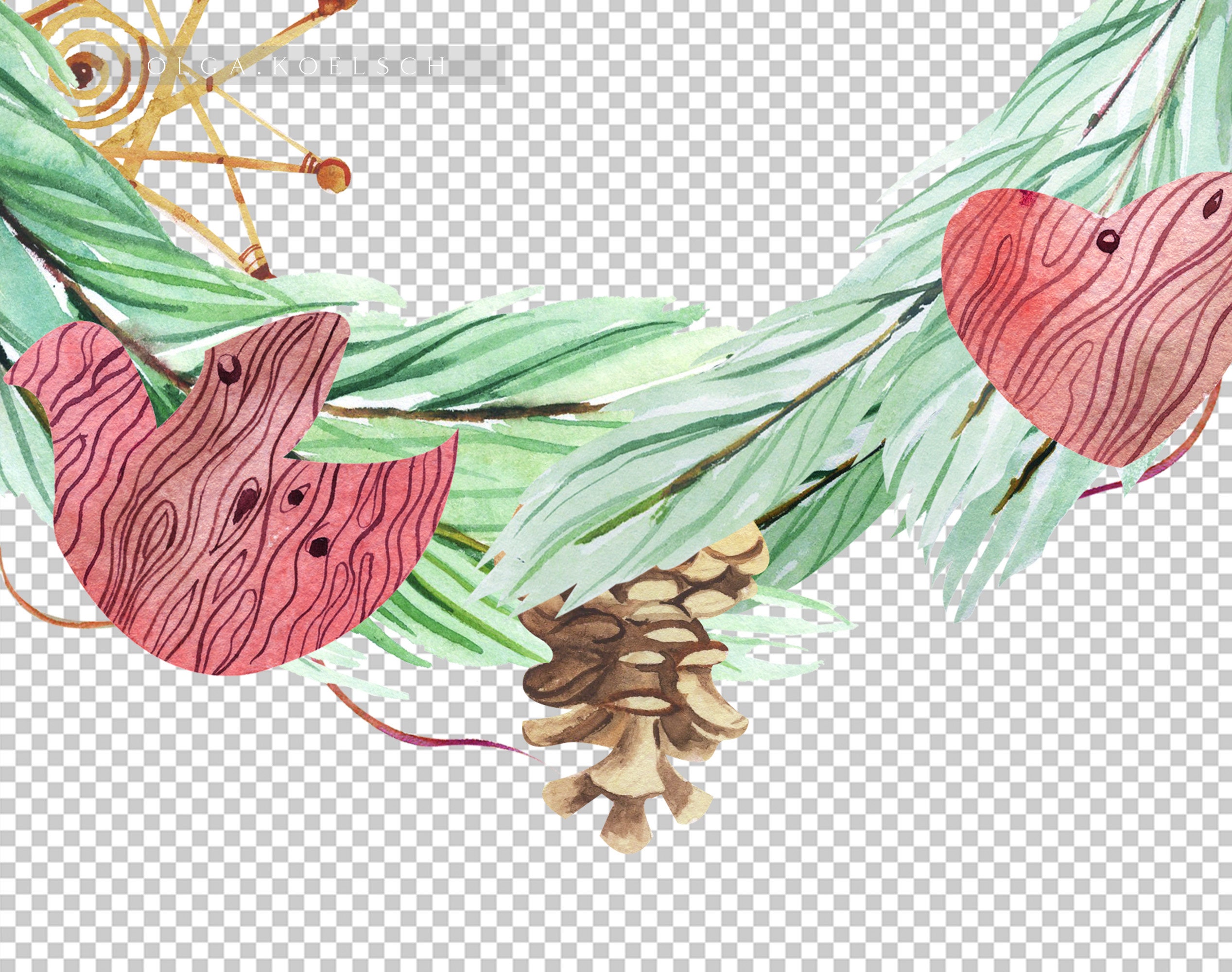 Natural Christmas Clipart Watercolor Boho Christmas Wreath - Etsy