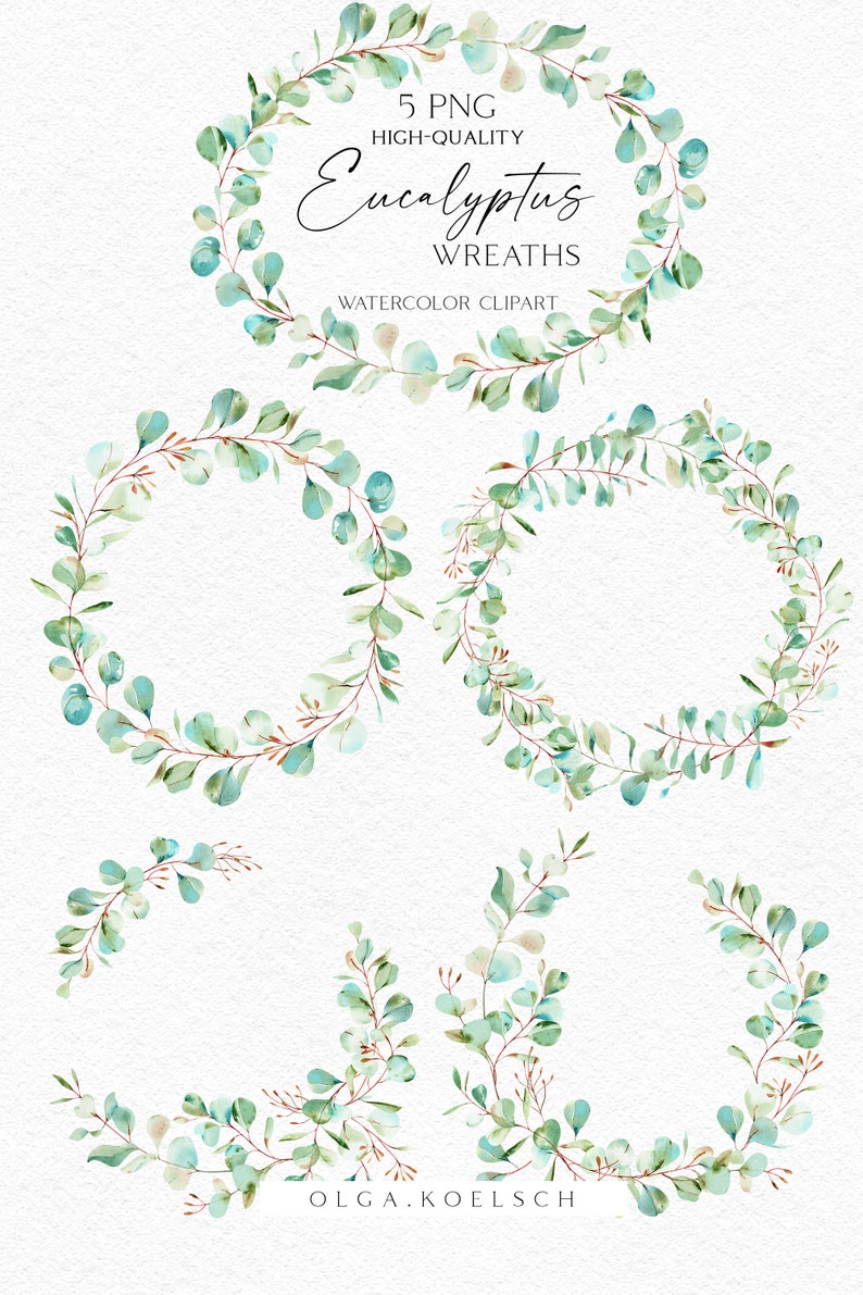 Watercolor Eucalyptus Wreath Clipart Greenery Borders - Etsy
