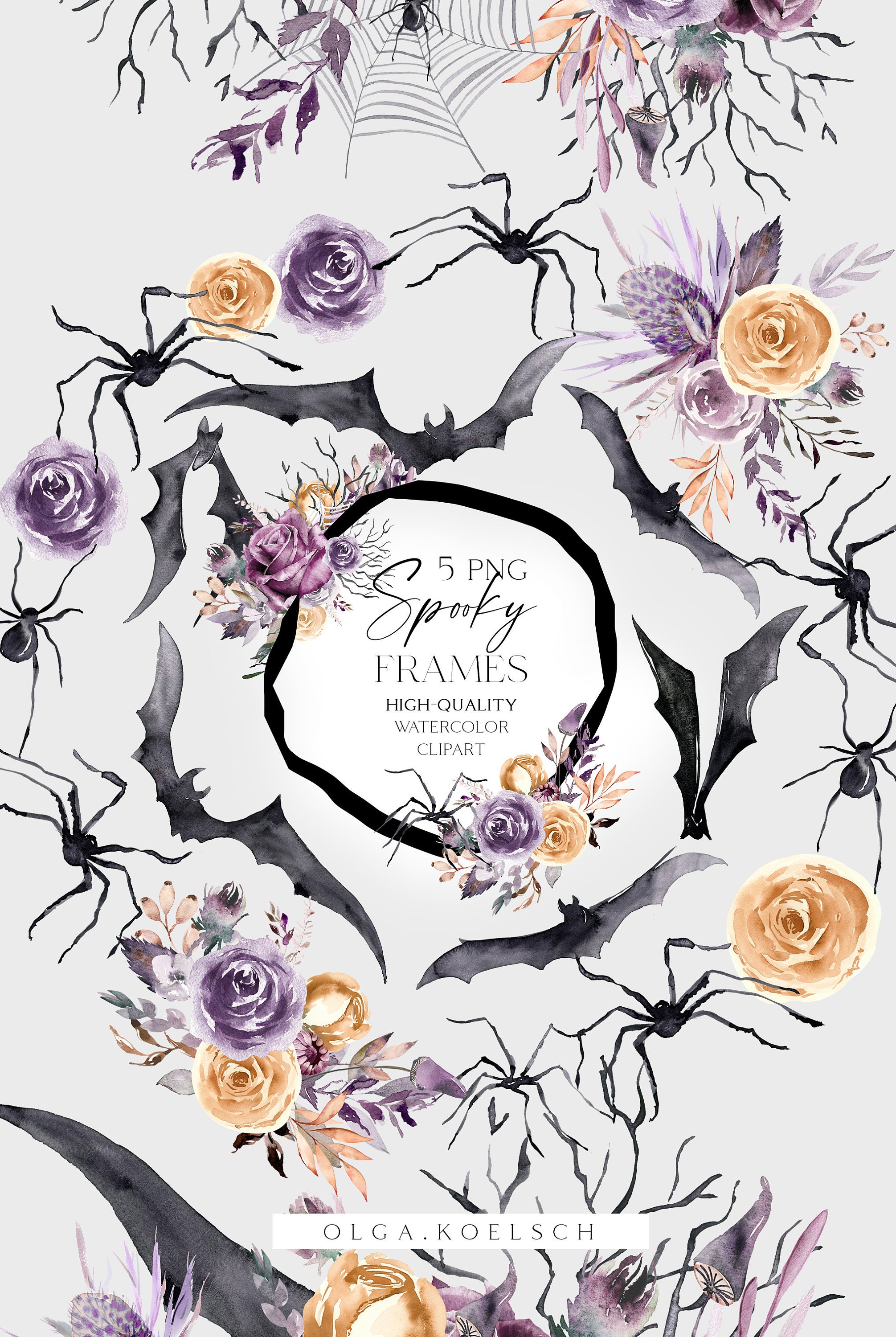 Halloween Clipart Romantic Halloween Frame Png Watercolour - Etsy