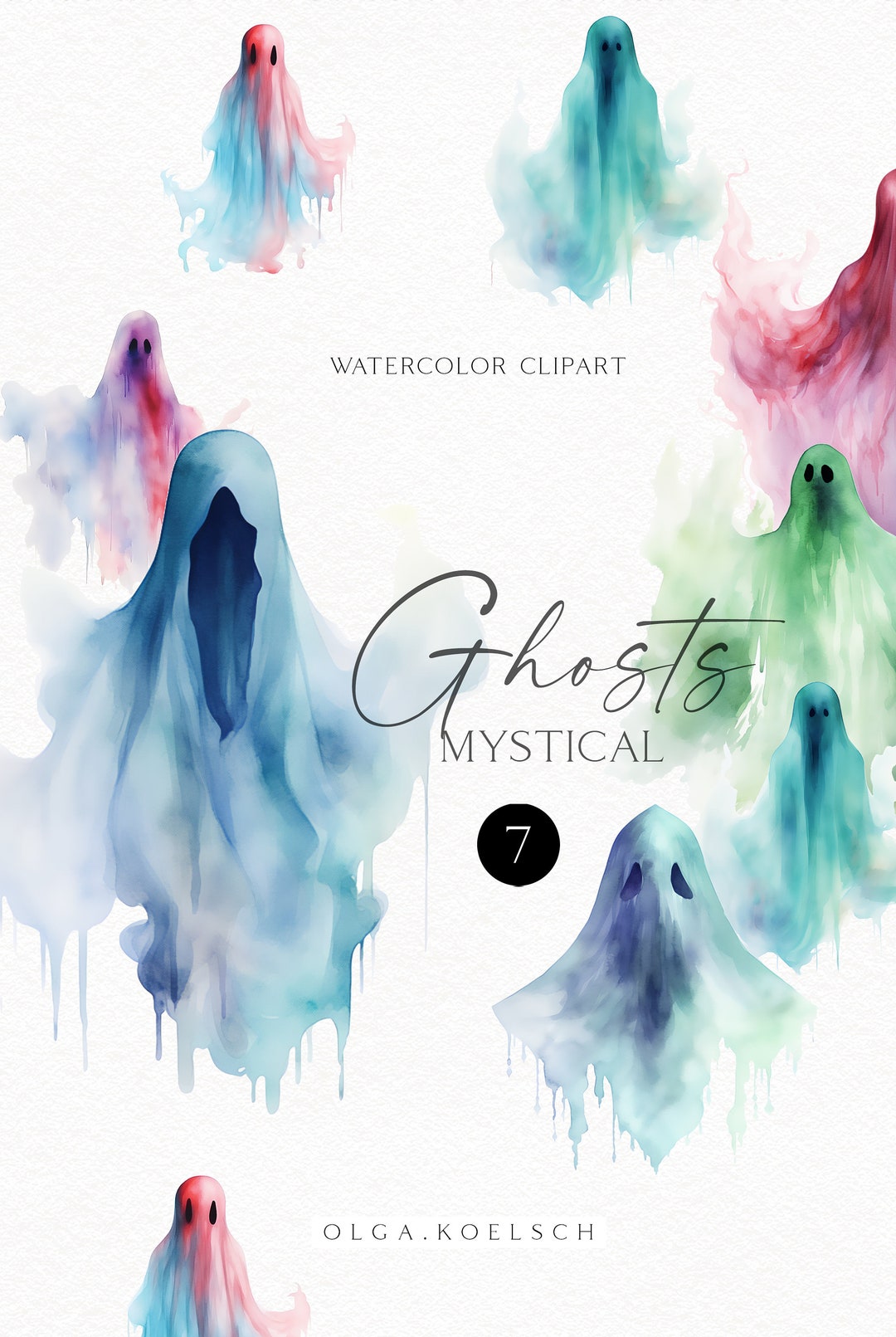 Watercolor Ghosts Clipart for Scary Halloween, Printable Gothic ...