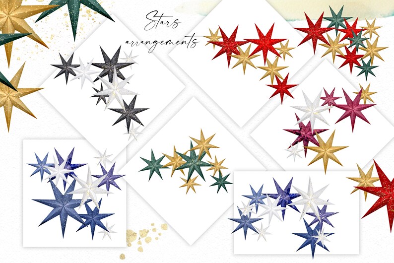 Christmas Stars Clipart Red and Gold Christmas Clipart - Etsy