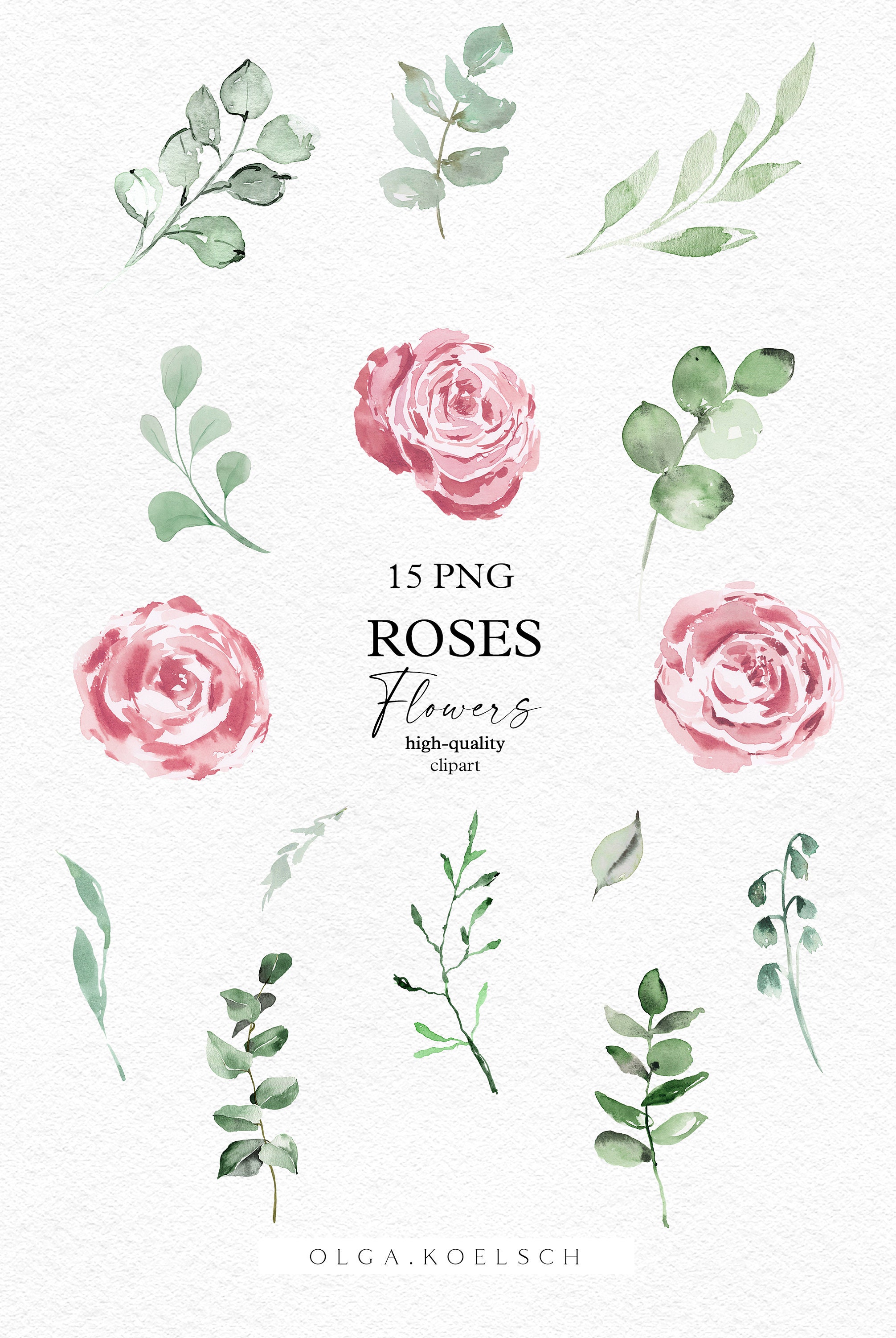 Boho Roses Clipart, Dusty Pink Flowers Png, Dusty Roses for Wedding ...
