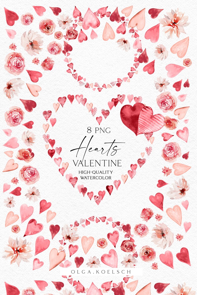 Pink Heart Clipart Watercolor Valentine Png Watercolor Heart | Etsy