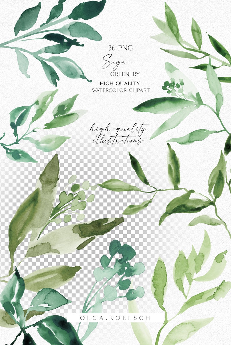 Watercolor boho greenery clipart Grass greenery png | Etsy