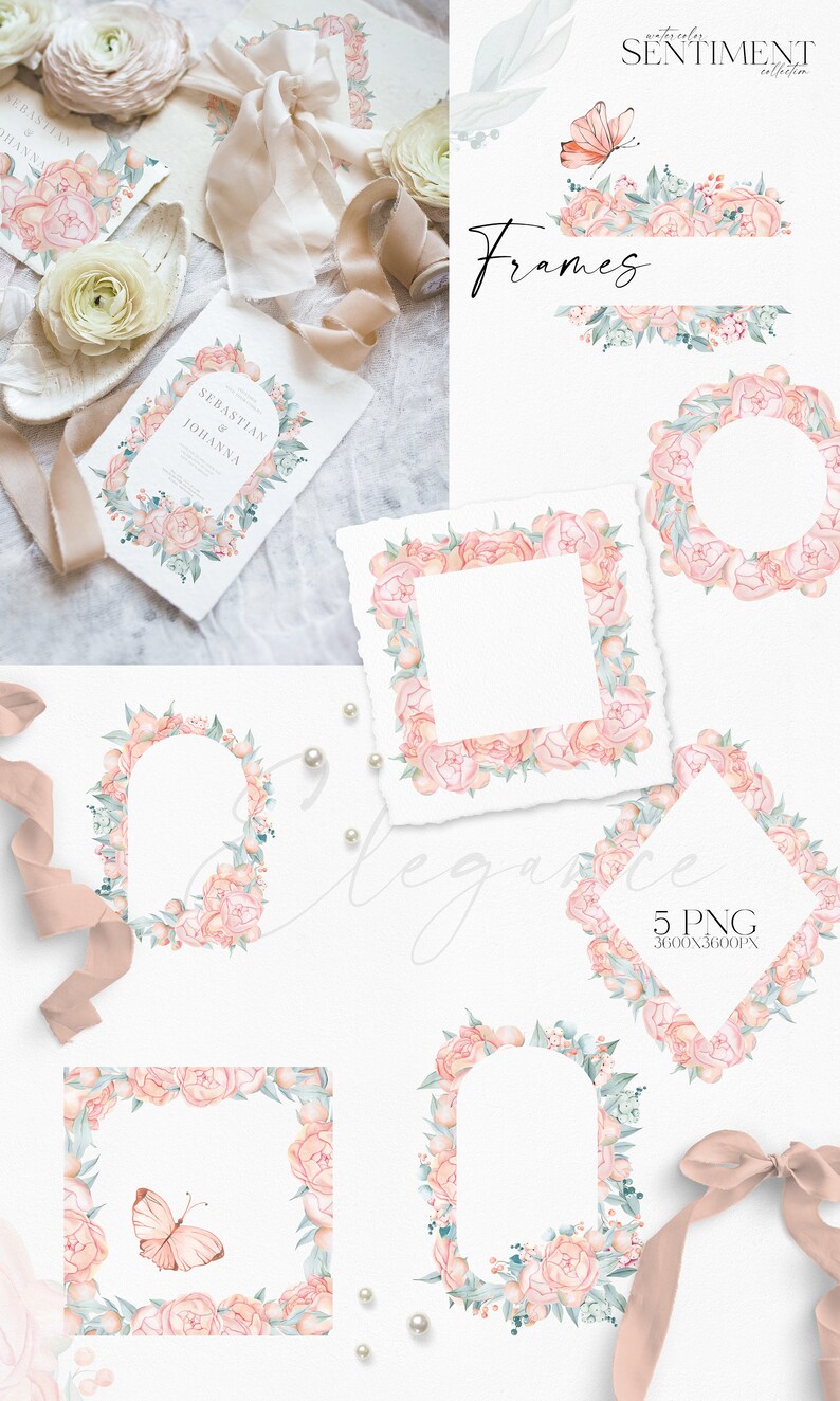 Boho Roses Watercolor Clipart Pastel Roses Png Floral | Etsy