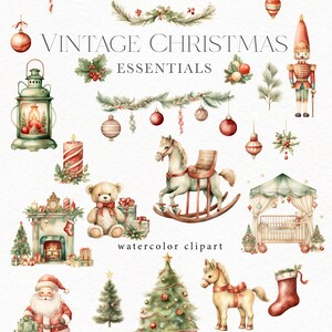 Watercolor Vintage Christmas Clipart With Santa, Nutcracker, Trees ...