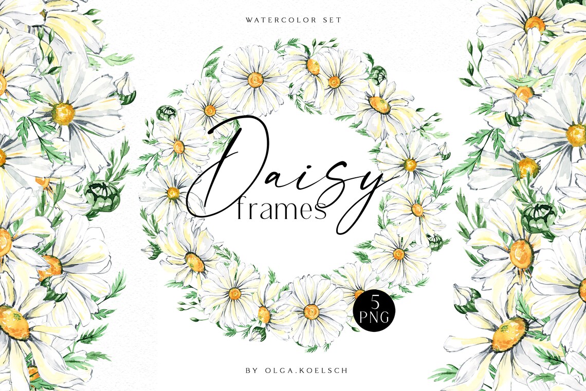 Watercolor Daisy Clipart, Boho Floral Wreath Png, Daisy Logo Png, White ...