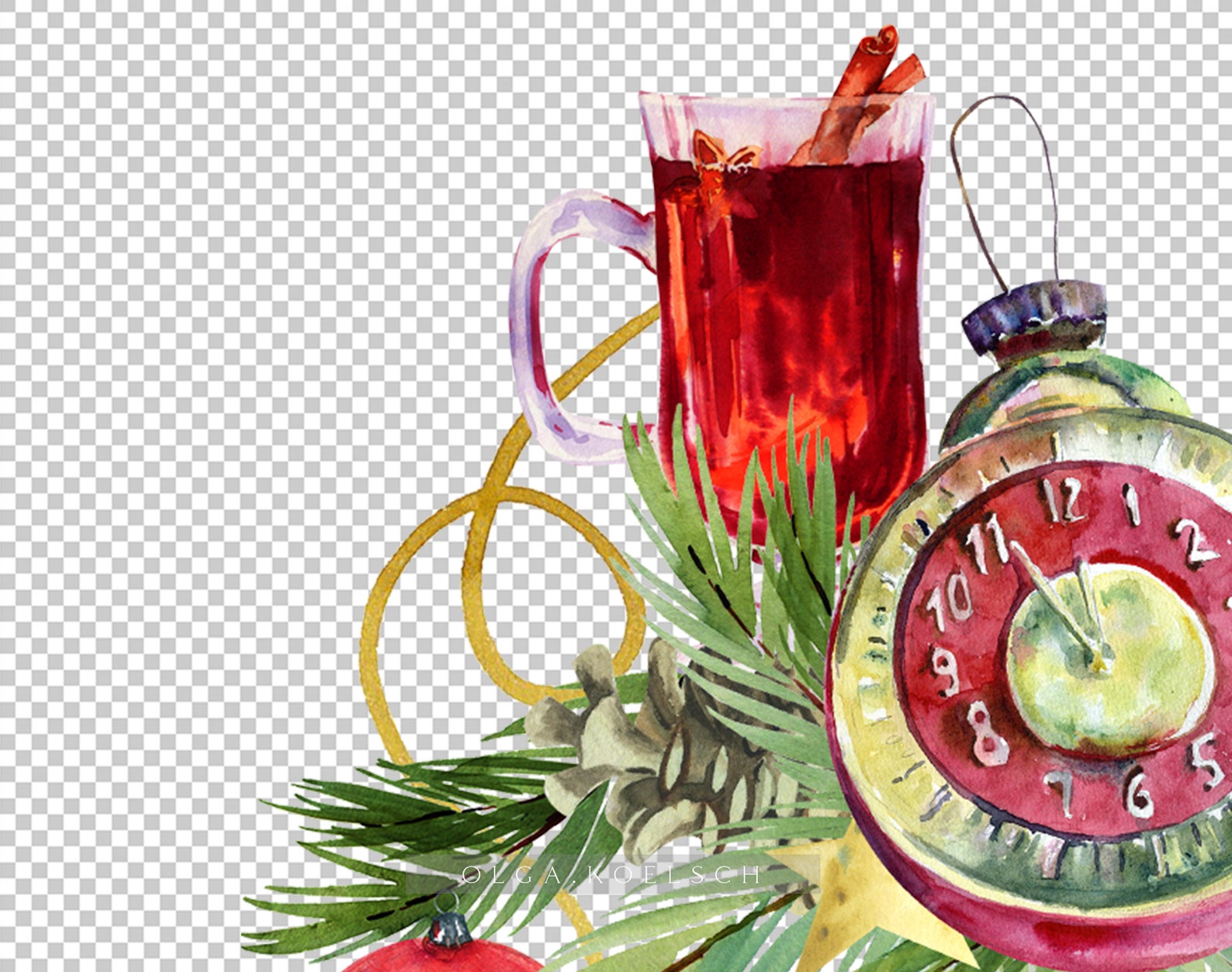 Watercolor Christmas Clipart, Red Wine in Glass With Spices, Mulled ...