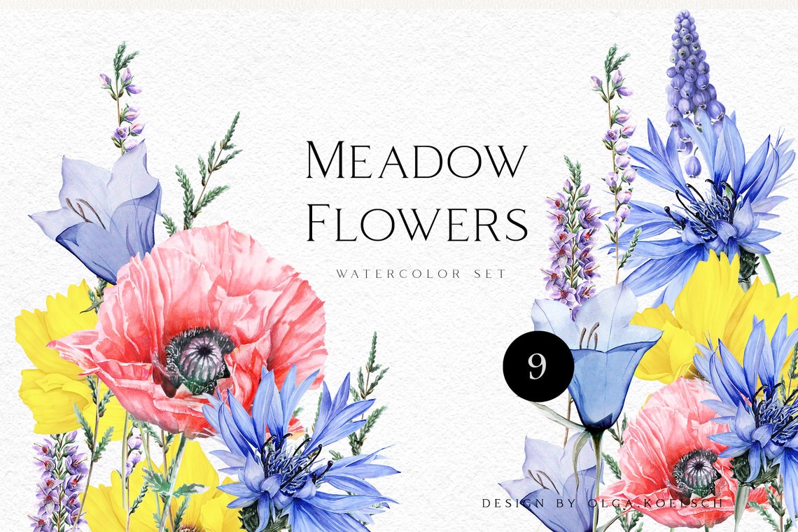 Watercolor Wildflower Meadow Clipart. Hand Painted Blue Wild - Etsy