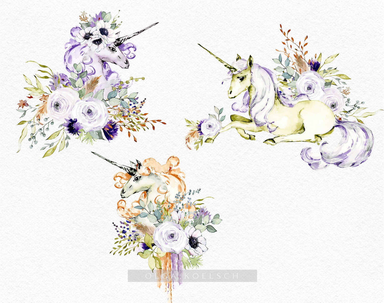 Watercolor Unicorn Clipart, Girl Birthday Unicorn Decoration ...