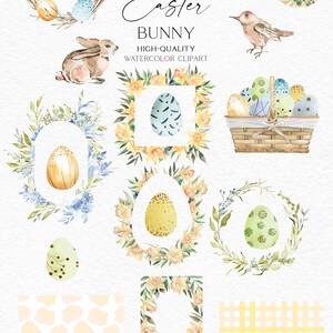 Watercolor Easter Bunny Clipart, Easter Egg Clipart, Easter Wreath Png ...