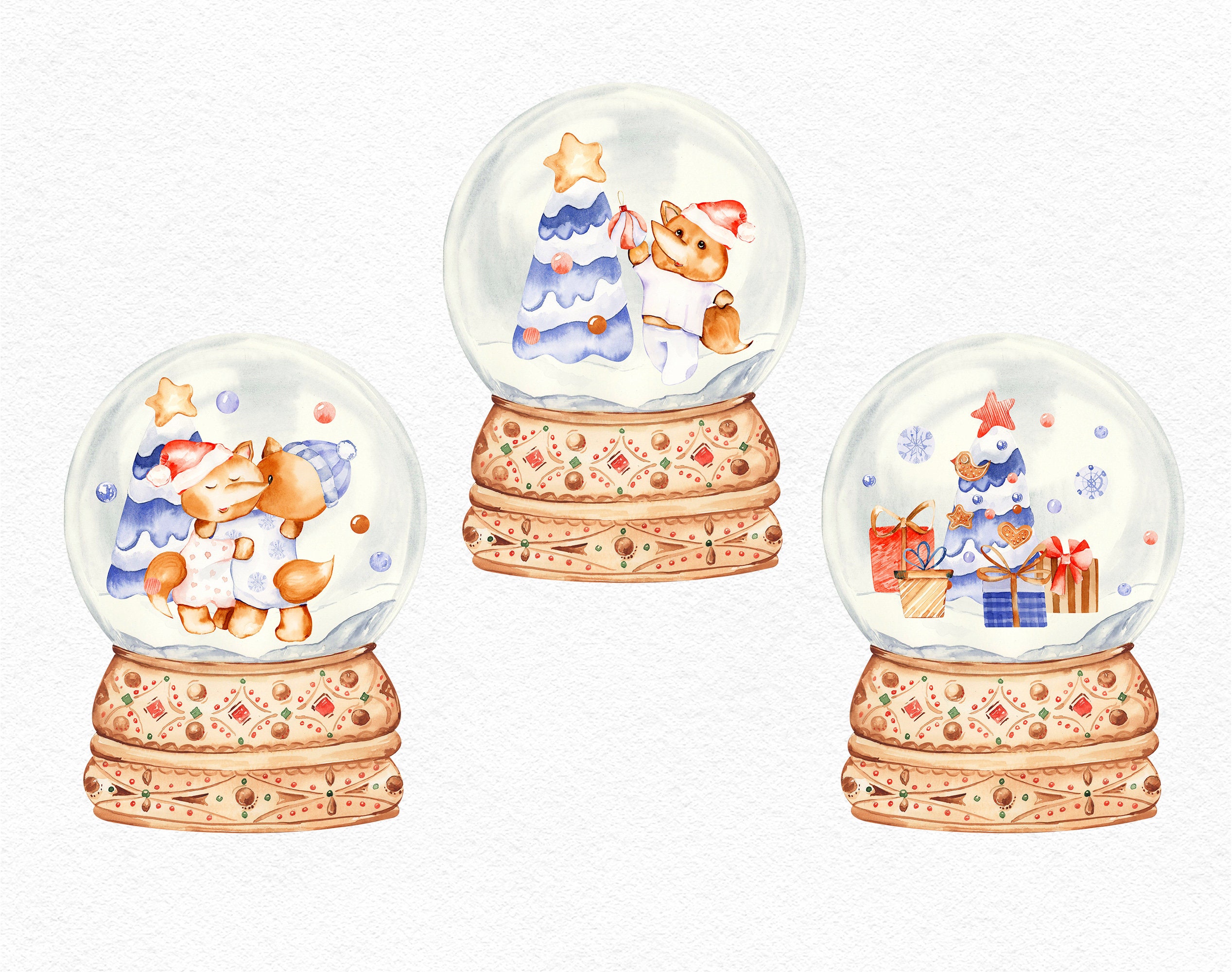 Christmas Snow Globe Clipart. Watercolor Christmas Gifts Cute | Etsy