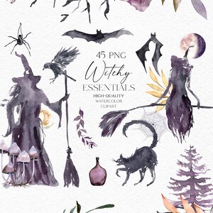 Halloween Witch Clipart, Black Cat Png, Printable Bundle Halloween ...