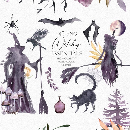 Halloween Witch Clipart Black Cat Png Printable Bundle - Etsy