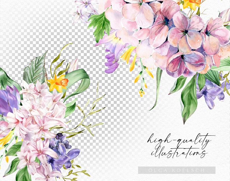 Watercolor Boho Flower Clipart Wedding Bouquets Png Digital - Etsy