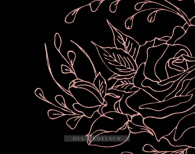 Rose Gold Glitter Floral Border Clipart Wedding Invitation - Etsy