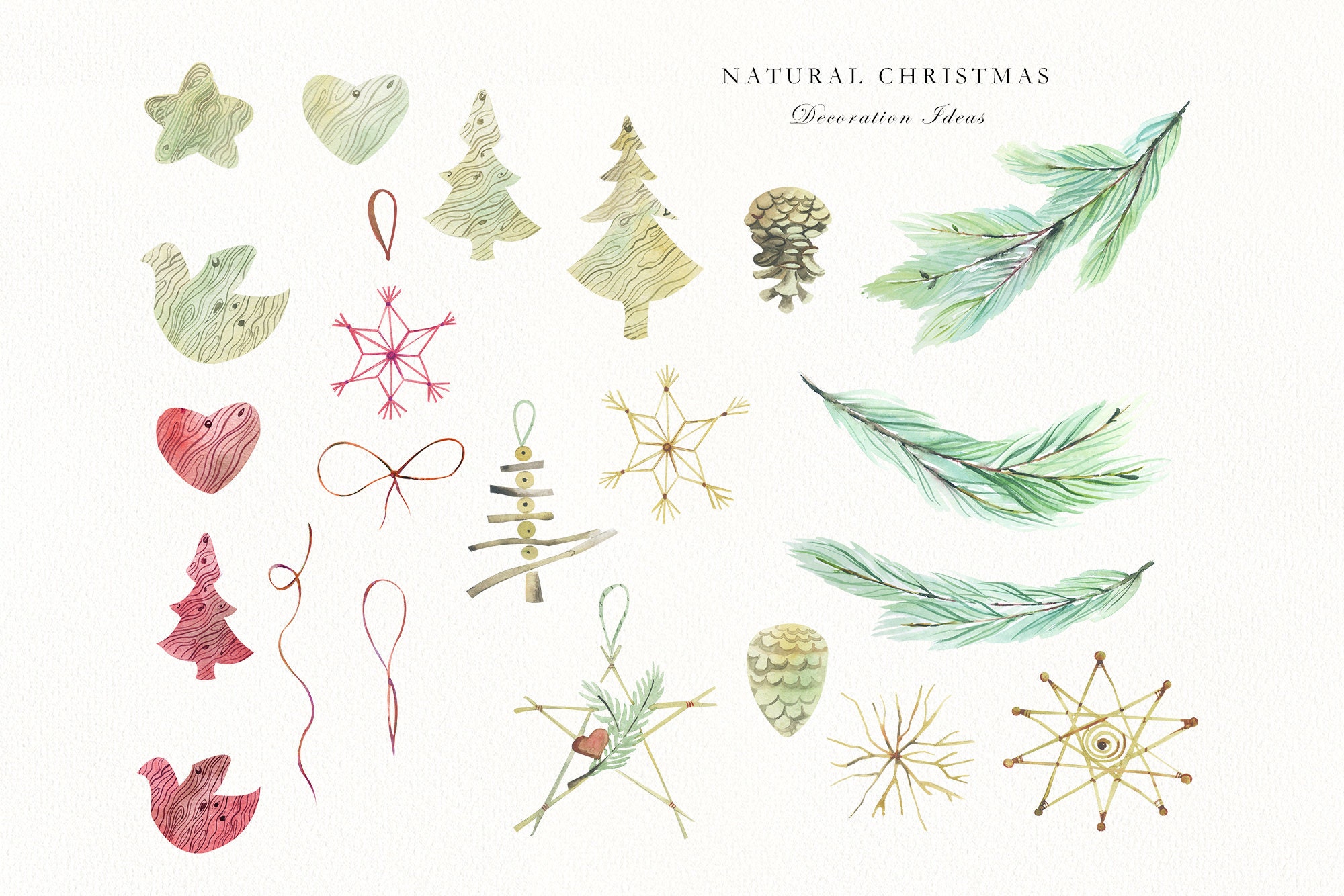Natural Christmas Clipart Watercolor Boho Christmas Wreath - Etsy
