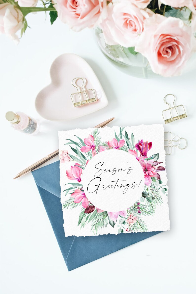 Watercolor Pink Christmas Frames Clipart Pink Poinsettia - Etsy