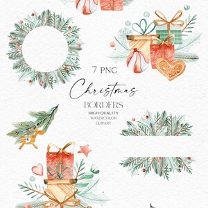 Watercolor Christmas Frames Clipart, Red and Green Christmas Ornament ...