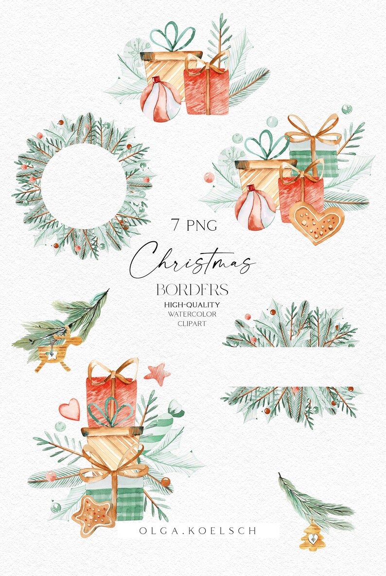 Watercolor Christmas Frames Clipart Red and Green Christmas - Etsy