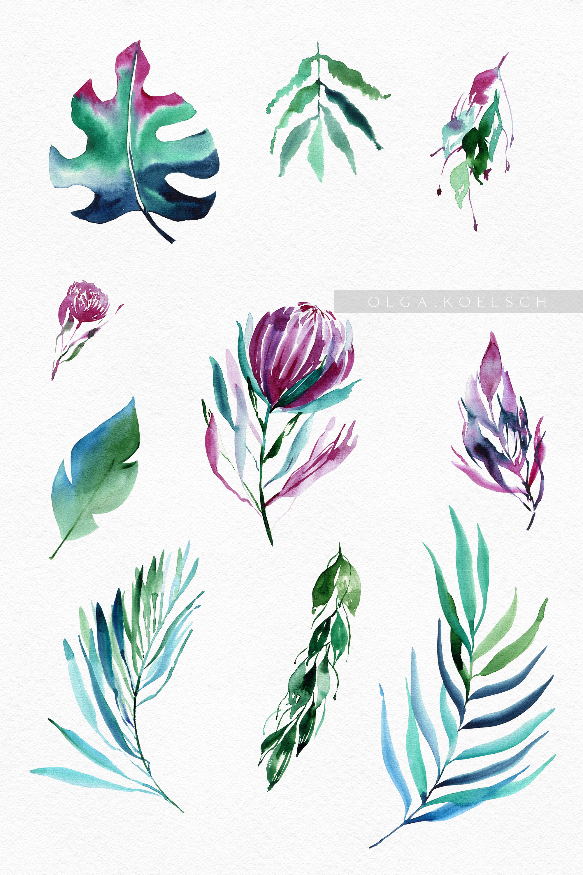Watercolor Tropical Palm Leaf Clipart. Tropical Greenery - Etsy