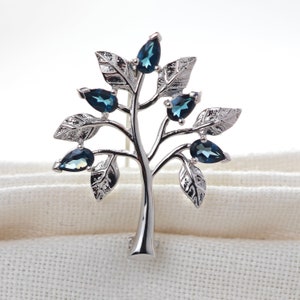 London Blue Topaz Tree of Life Brooch, Sterling Silver - Etsy