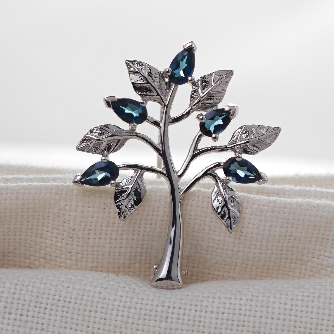 London Blue Topaz Tree of Life Brooch, Sterling Silver - Etsy