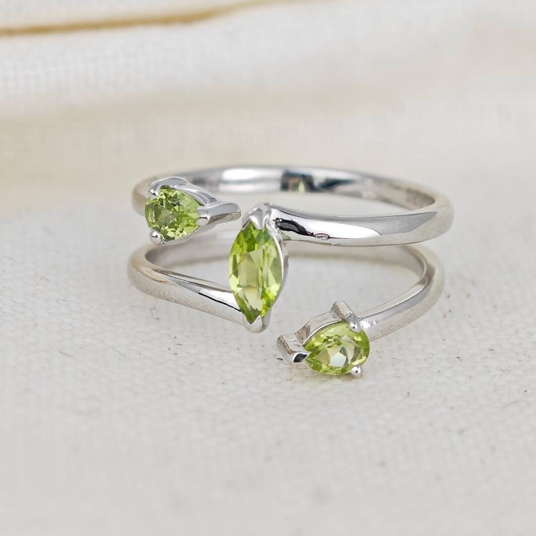 Peridot Ring, Sterling Silver, Adjustable, Marquise Trilogy - Etsy