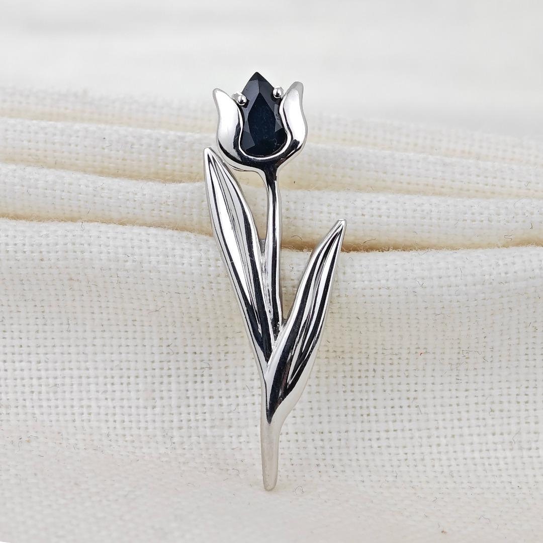 Sapphire Tulip Brooch: Sterling Silver Flower Pin, Boxed and Gift Bag ...