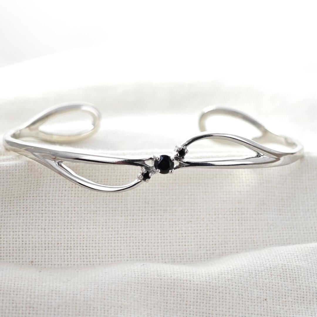 Sapphire Bangle Sterling Silver Inky Blue Natural Gemstone Trilogy ...