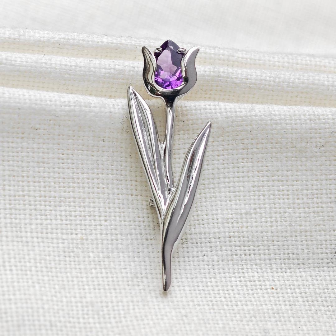 Amethyst Brooch Sterling Silver Tulip Flower, Unique Mother's Day Gift ...