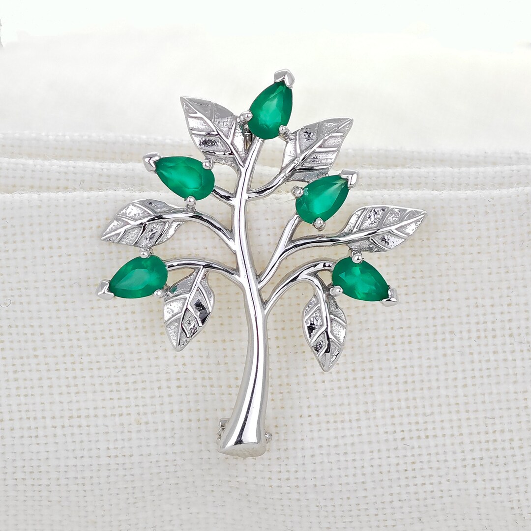 Green Onyx Tree of Life Brooch: Sterling Silver Gemstone Jewelry - Etsy
